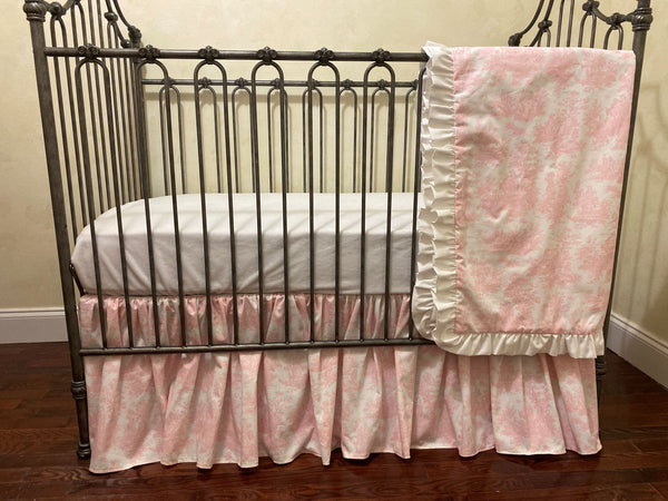 Pink Toile Crib Bedding, Girl Baby Bedding, Scalloped Crib Rail Cover ...