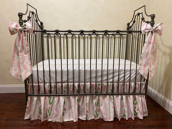 Girl Crib Bedding, Bright Pink and Green Stripes and Vines Baby Beddin ...