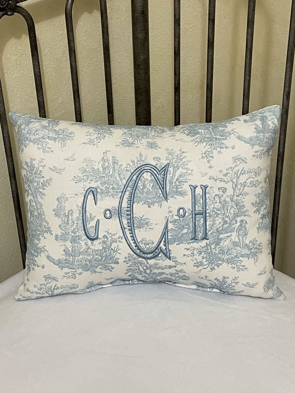 Blue Toile Crib Bedding - White Crib Rail Cover, Blue Toile Gathered C ...