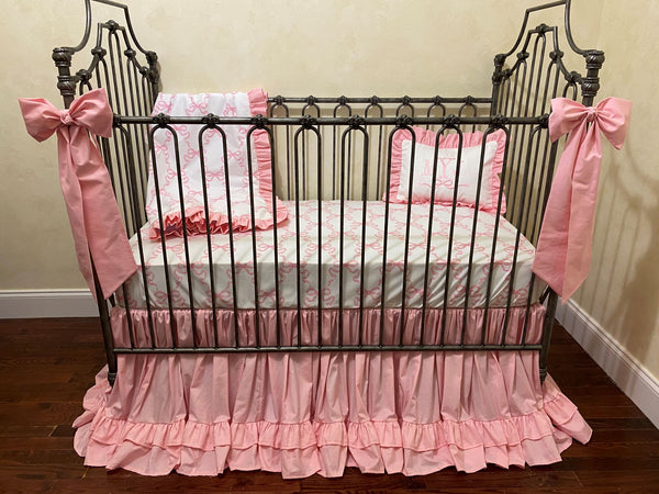 Pink Bow Ribbon Trellis Baby Girl Crib Bedding - Just Baby Designs