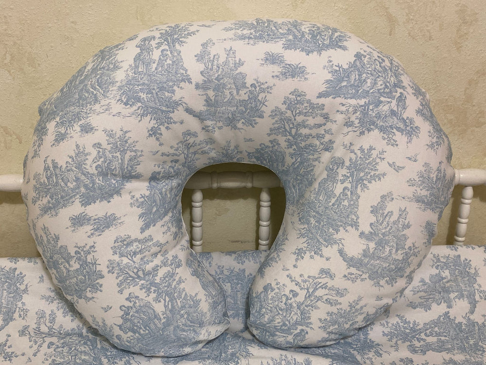 Blue Toile with Pale Blue Crib Bedding - Scalloped Crib Rail Cover, Pa ...
