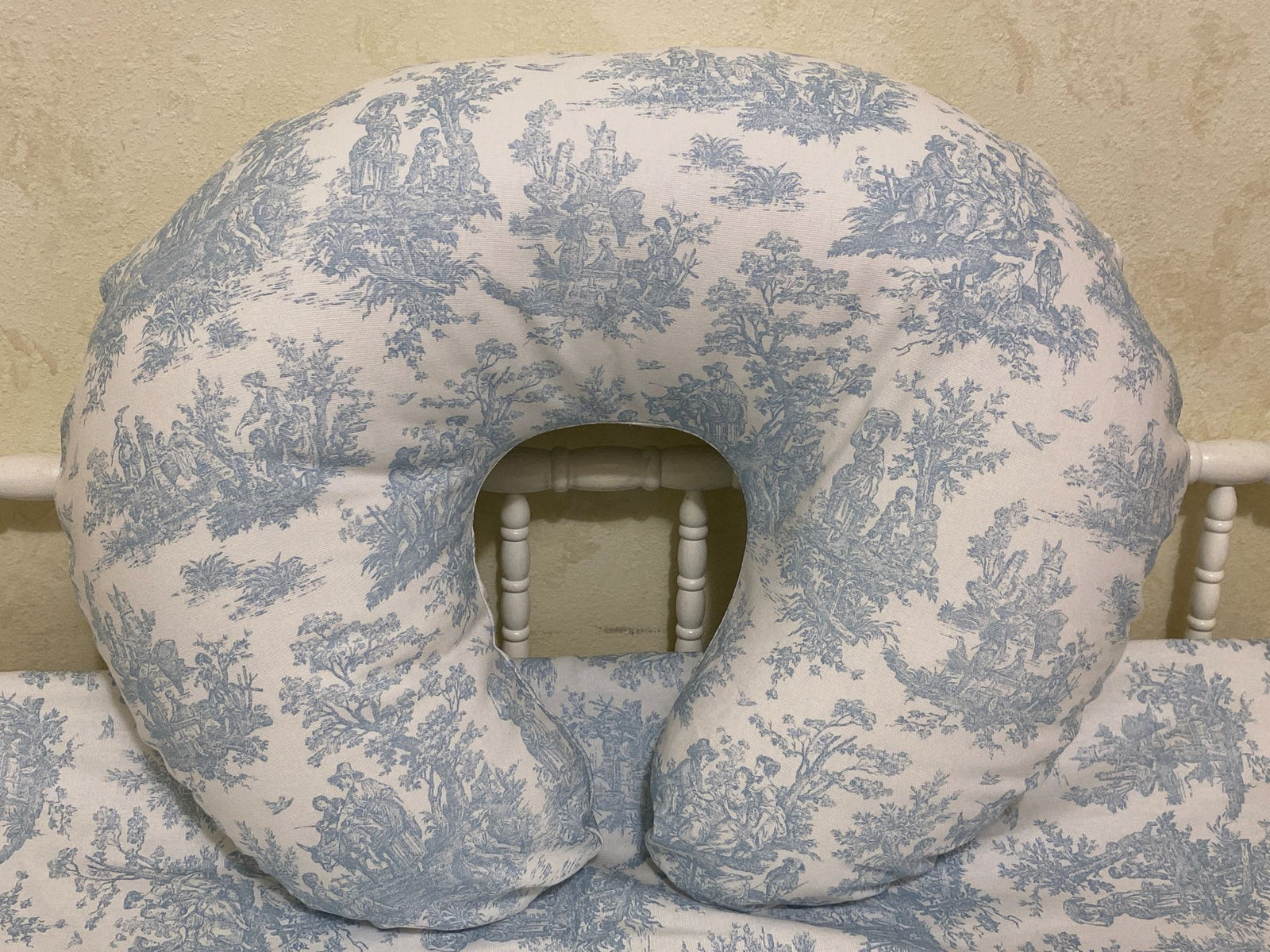 Blue Toile with Pale Blue Crib Bedding - Scalloped Crib Rail Cover, Pa ...