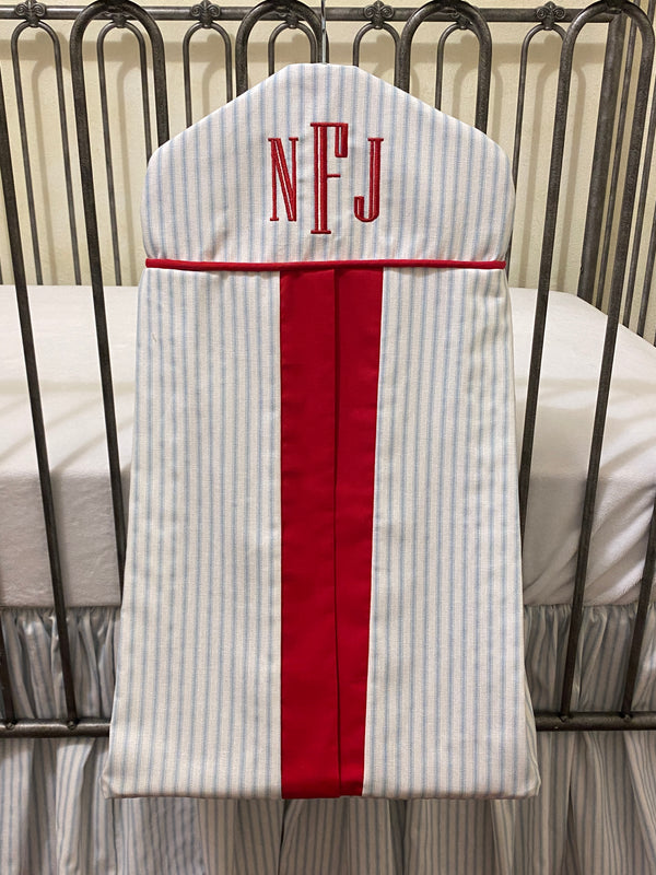 Hanger Style Diaper Stacker - Blue Ticking Stripes with Red - Just Baby ...