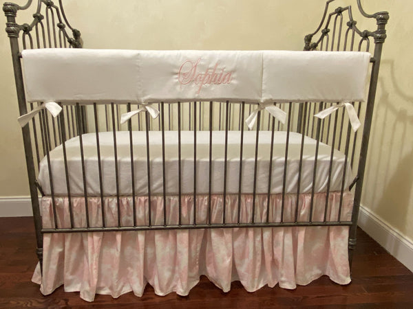 Pink Toile Crib Bedding, Girl Baby Bedding, Crib Rail Cover, Gathered ...